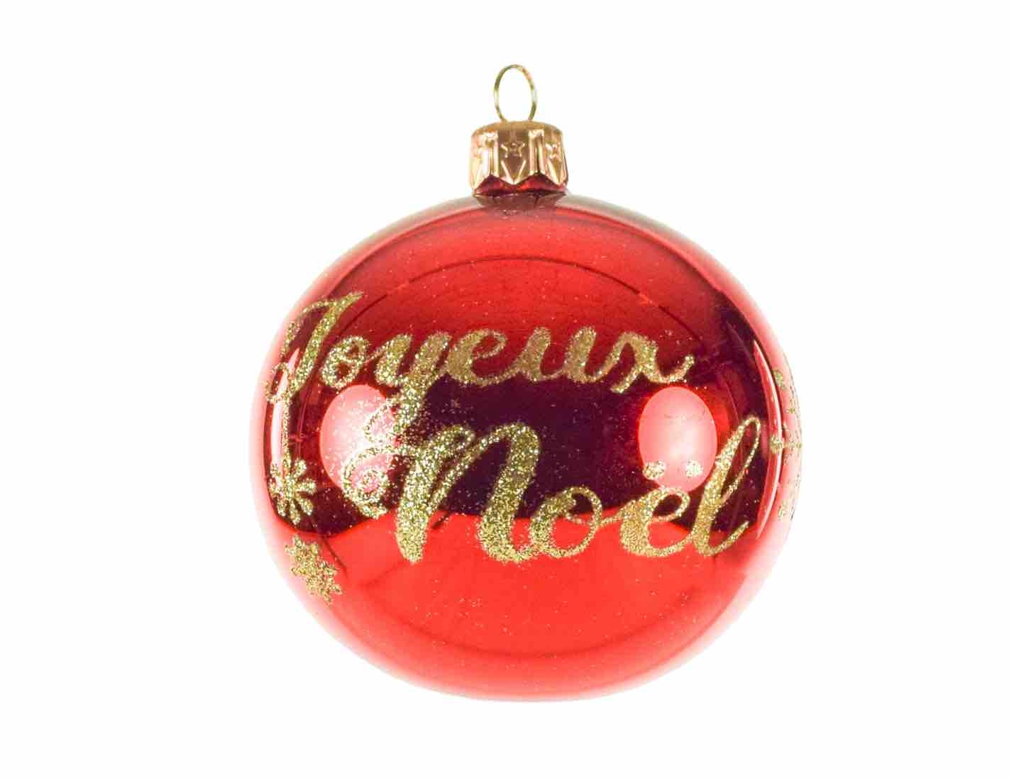 Boule de Noël "Joyeux Noël" rouge et doré verre soufflé 8cm