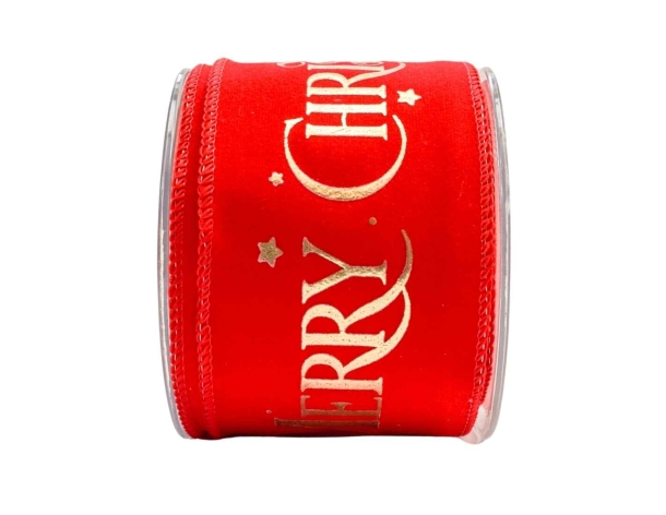 Ruban de Noël rouge velours Merry Christmas doré 9M | Made in Europe