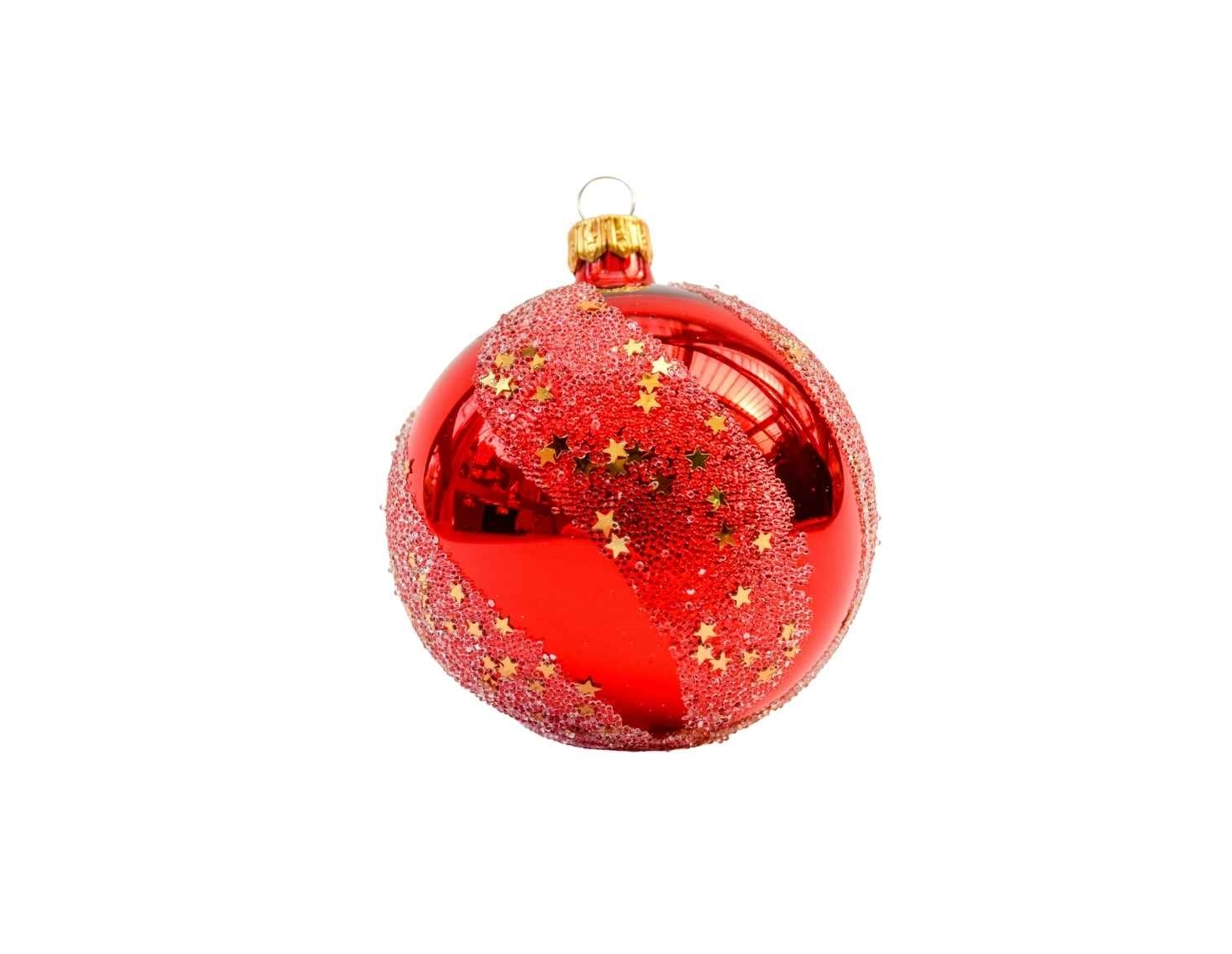 Boule de Noël rouge brillante étoiles dorées D8cm